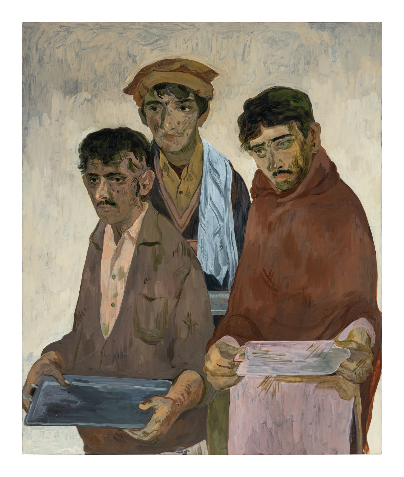 Salman Toor | Three Men with Trays (2018) | MutualArt