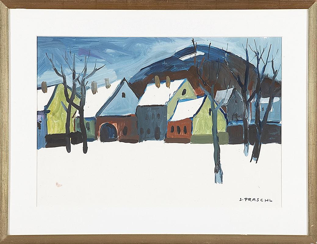 Stefan Praschl | Winterliche Dorfansicht Gouache/Papier (1947) | MutualArt