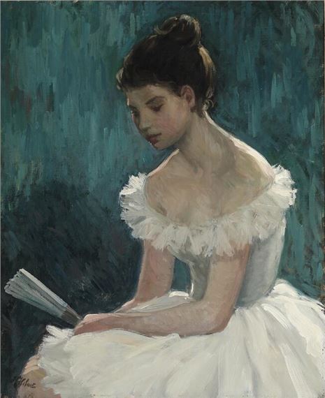 Helge Helme | Young ballerina sitting with a fan | MutualArt