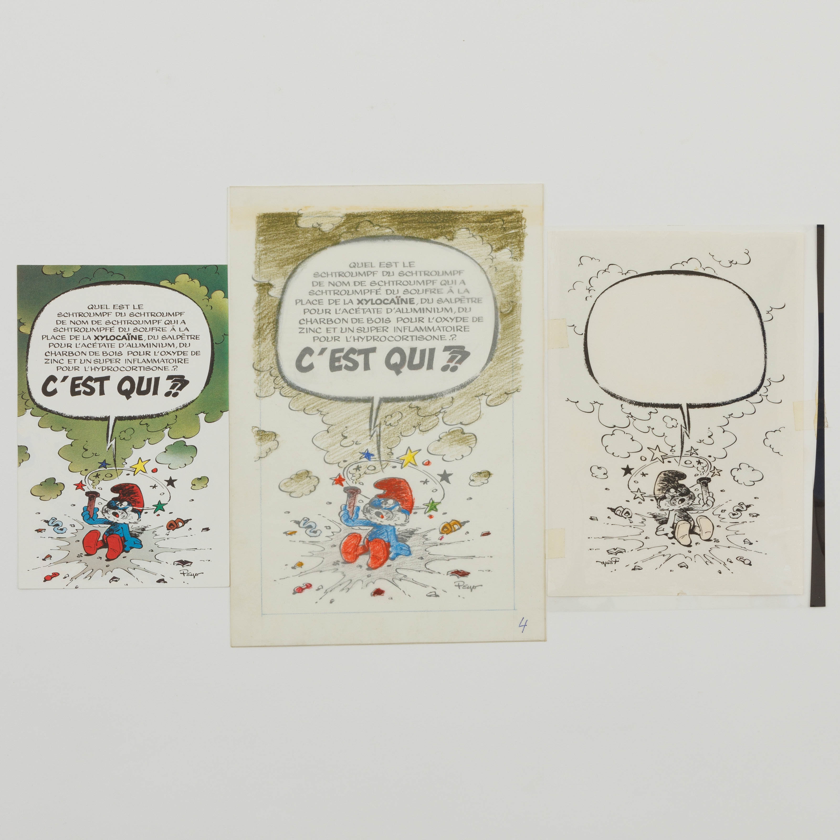 Peyo | Originele tekening van de Smurfen, voor een publicitaire actie ...