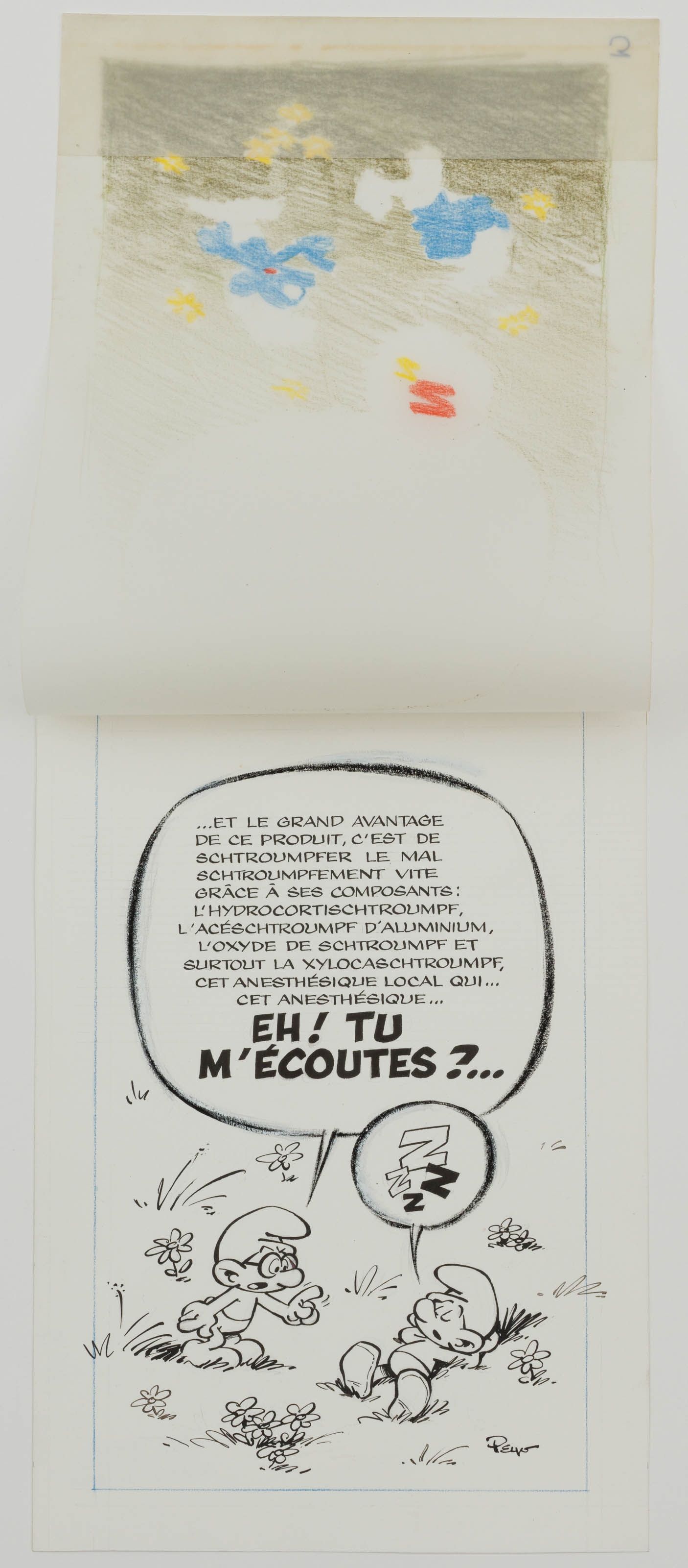 Peyo | Originele tekening van de Smurfen, voor een publicitaire actie ...