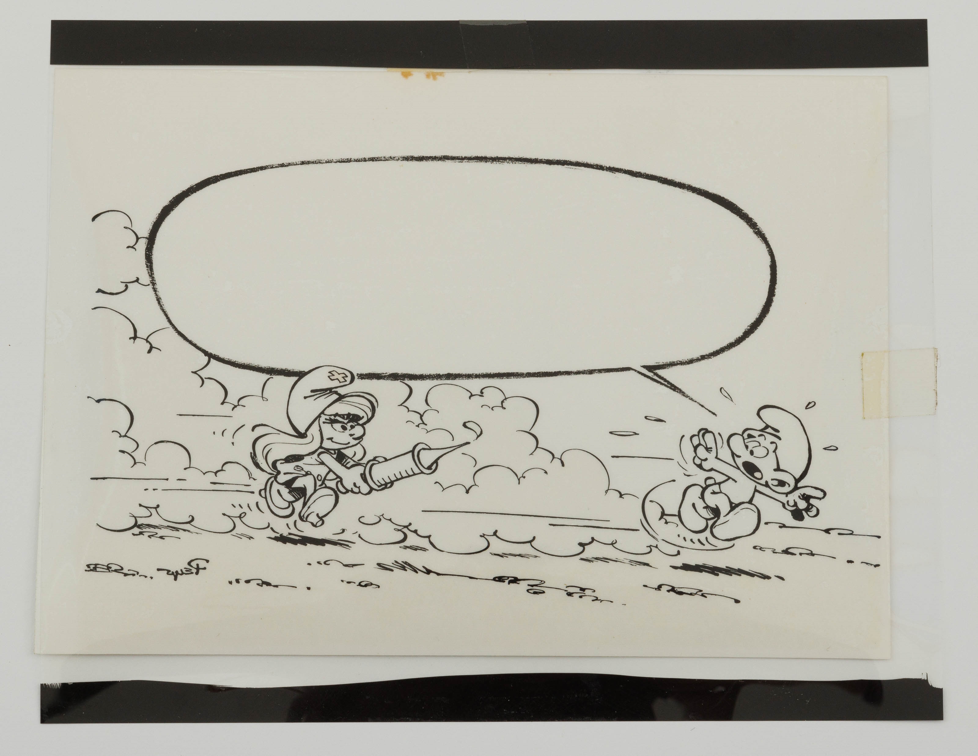 Peyo | Originele tekening van de Smurfen, voor een publicitaire actie ...