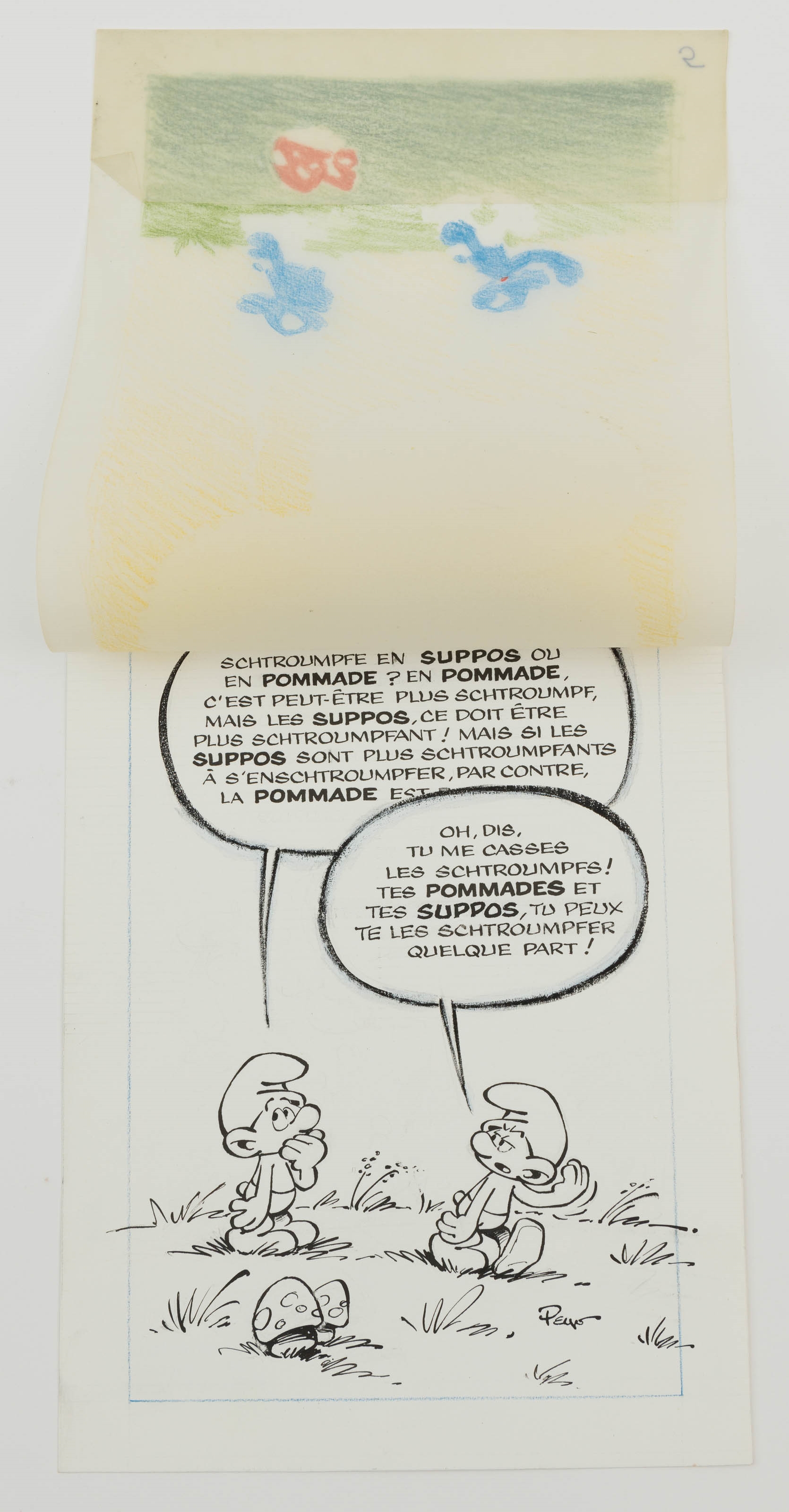 Peyo | Originele tekening van de Smurfen, voor een publicitaire actie ...