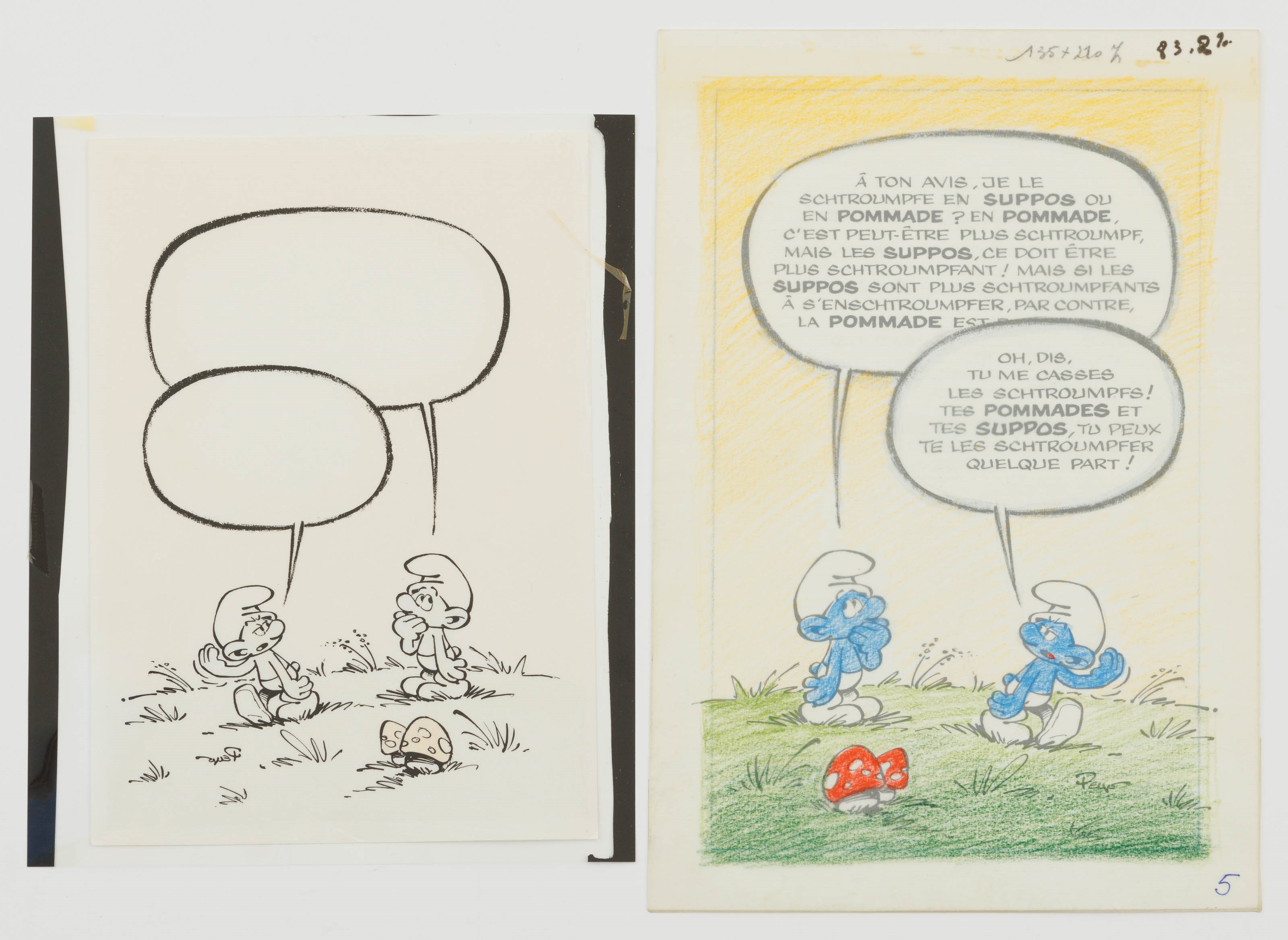 Peyo | Originele tekening van de Smurfen, voor een publicitaire actie ...