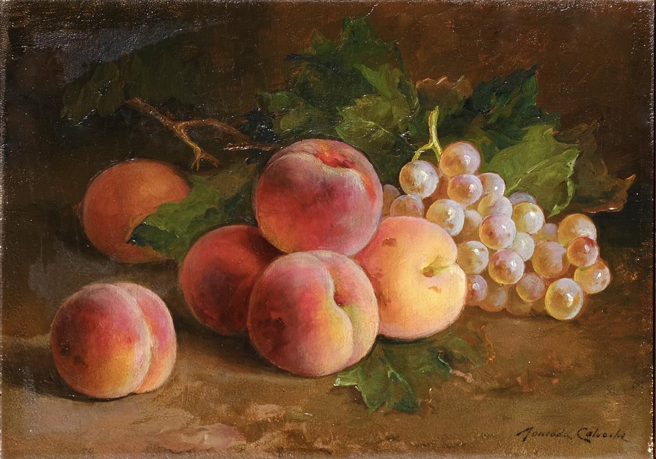 José Moncada Calvache | Bodegón con melocotones y uvas | MutualArt