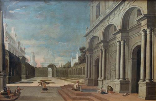 Rocque Ponce | Capricho arquitectónico con figuras (1667) | MutualArt
