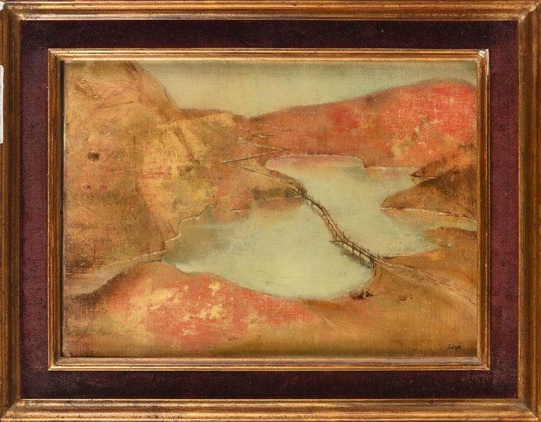 Stanislas Lepri | Surrealist landscape with bridge | MutualArt