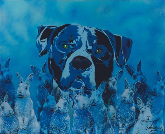 AdeY | 1970) Staff and rabbits Aerosol and acrylic on canvas Signed ...