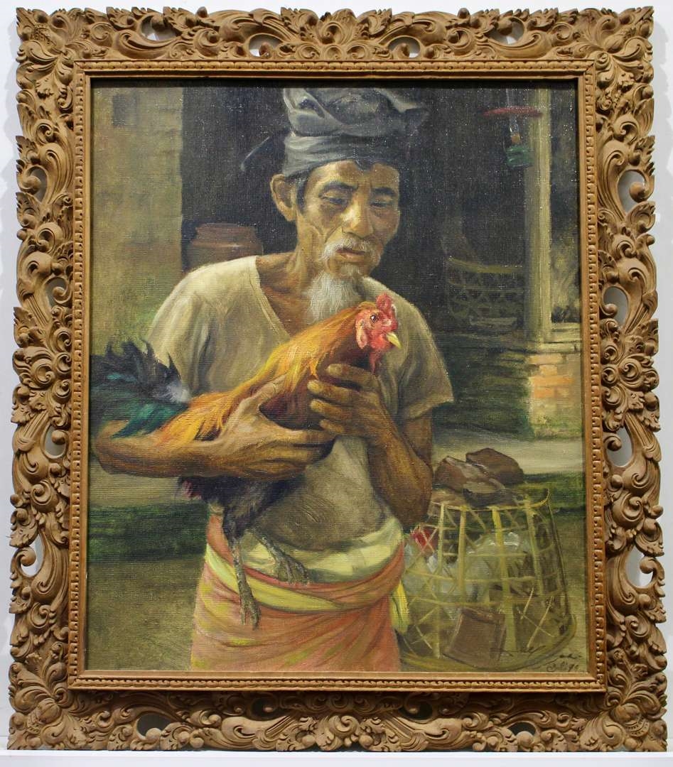 Indonesian School, 20th Century | Balinese man met haan | MutualArt