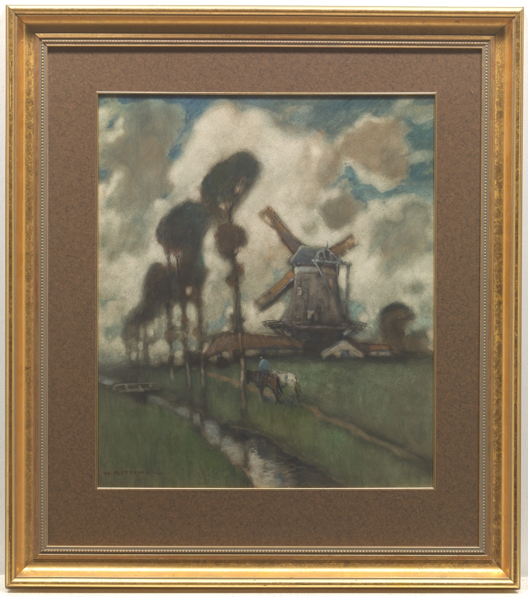 William Ritschel | Dutch landscape with windmill (1864) | MutualArt