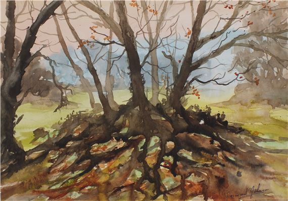 Desmond V.c Johnson | Moorland Scene;Ancient Tree;Boat Approachng an ...