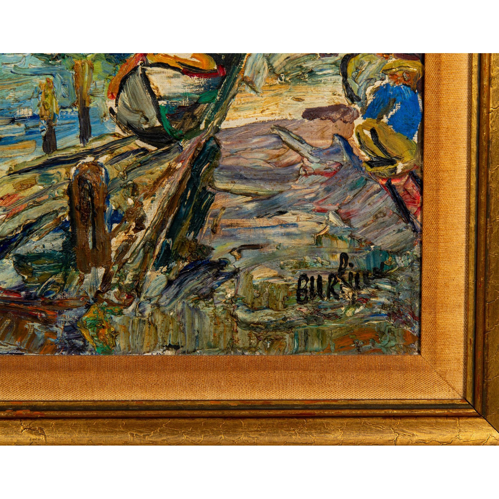 David Burliuk | Magnificent portrait view canvas depicting a harbor ...