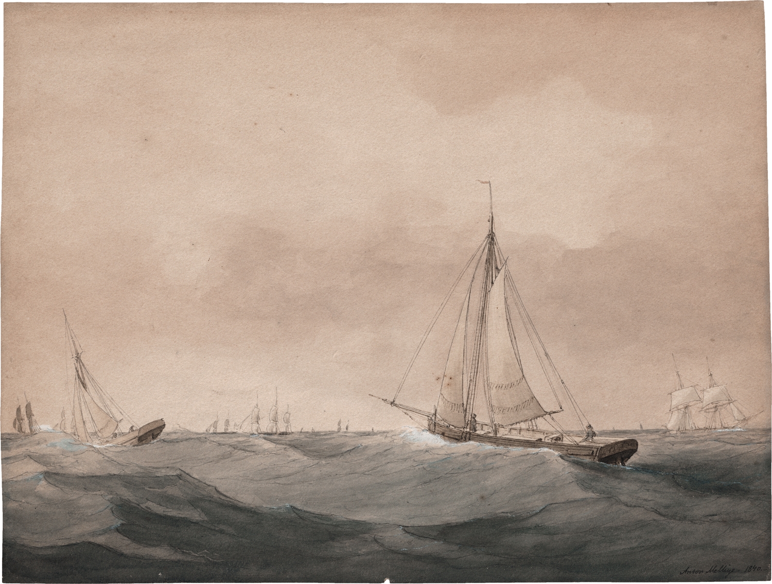 Daniel Herman Anton Melbye | Segelboote auf bewegter See (1840) | MutualArt