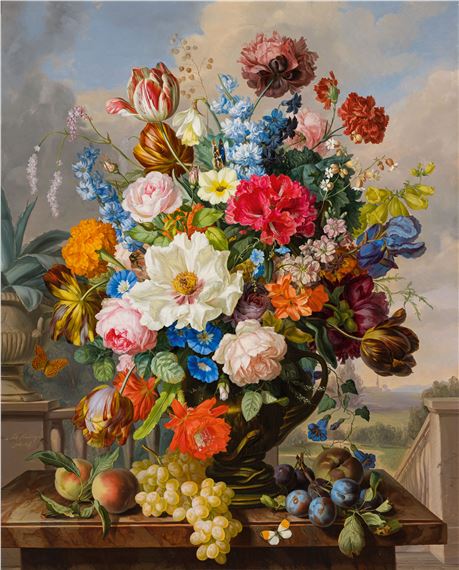 Anton Hartinger | Large floral still life with fruits (1806 - 1890 ...