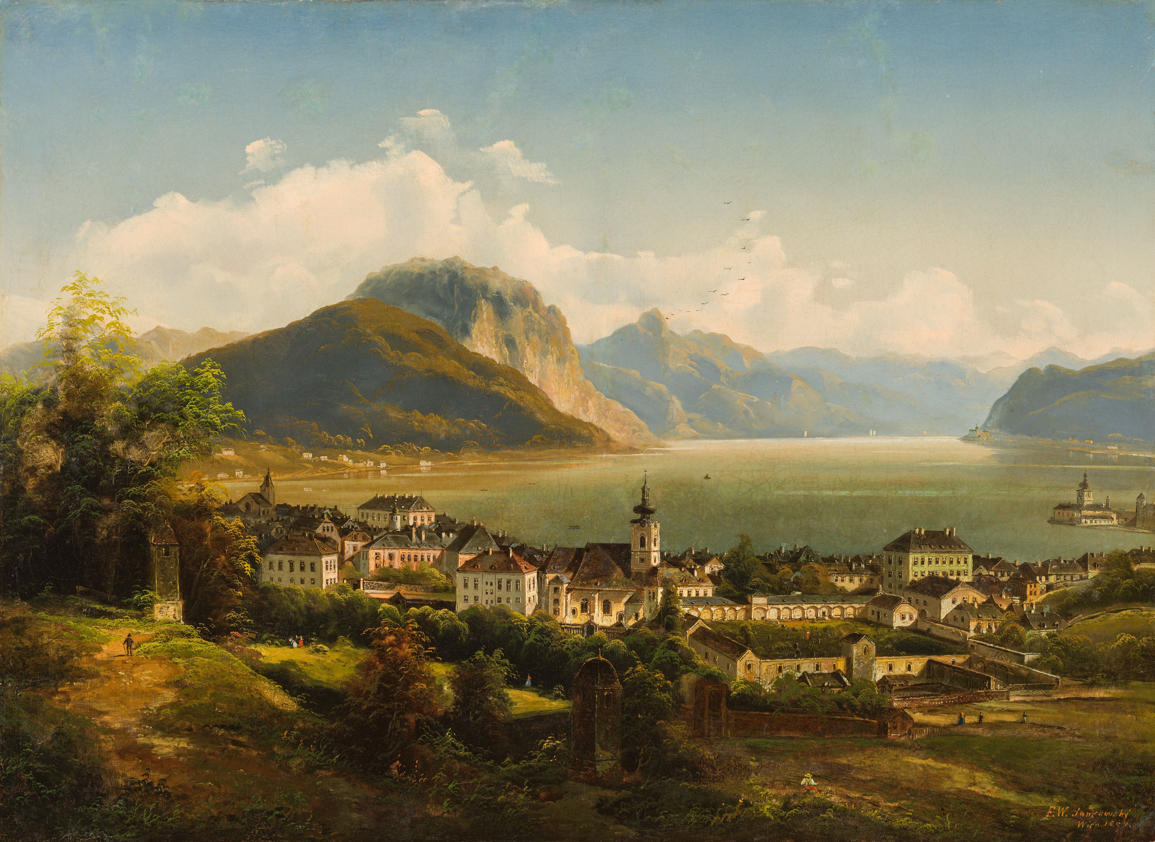 Johann Wilhelm Jankowski | View of Gmunden at Lake Traunsee (1825 ...
