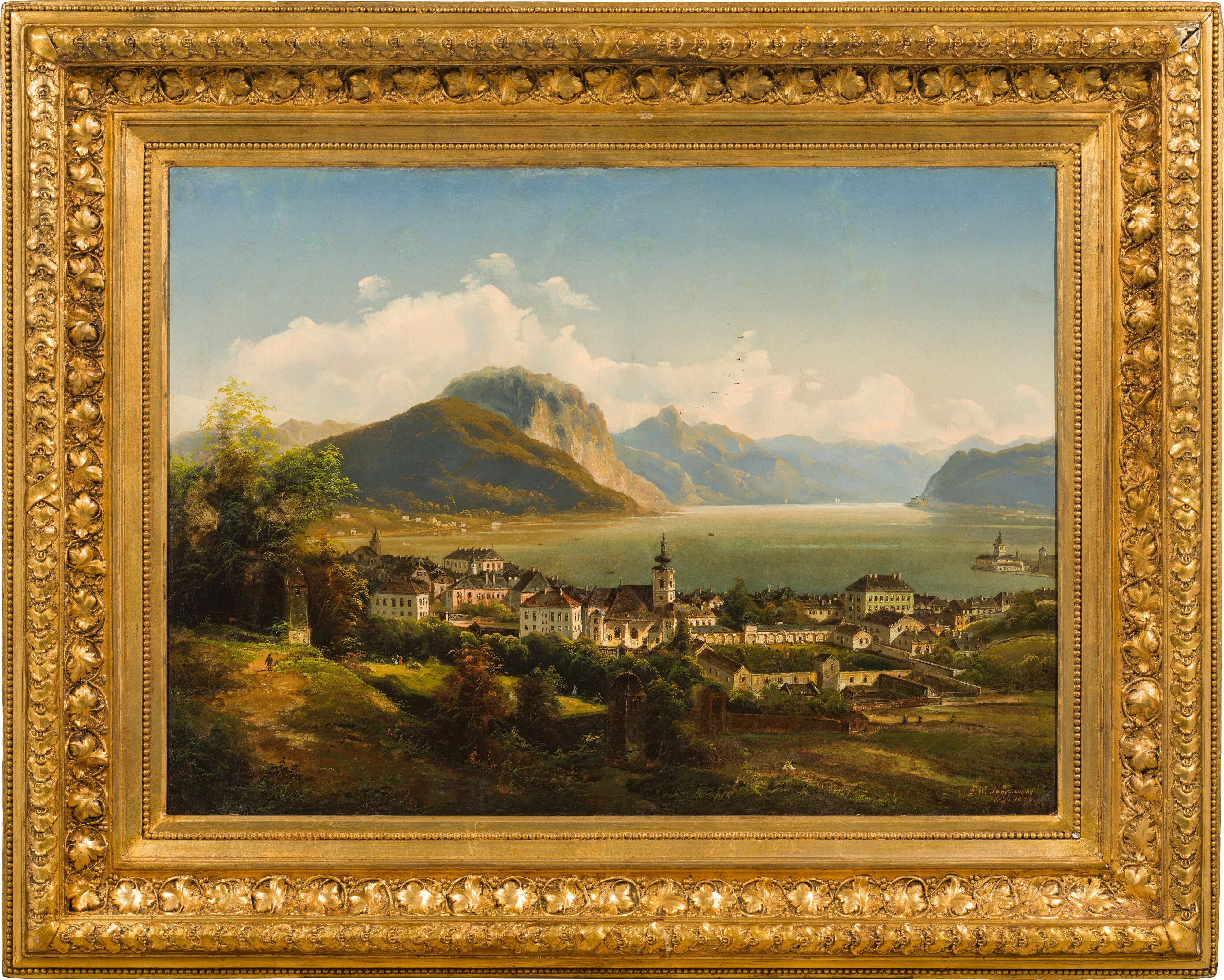 Johann Wilhelm Jankowski | View of Gmunden at Lake Traunsee (1825 ...