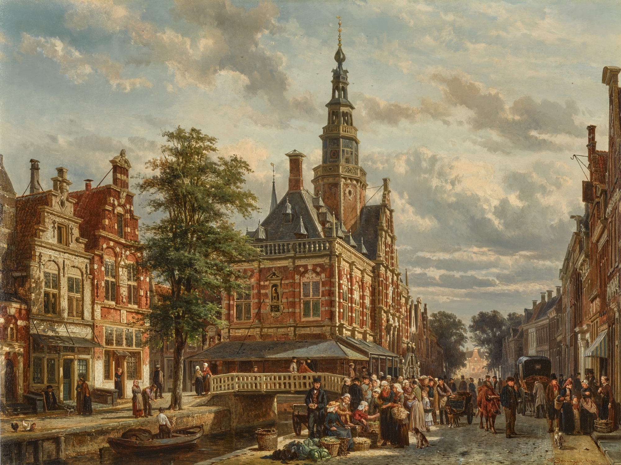 Cornelis Springer | The Market Square and Town Hall of Bolsward in ...
