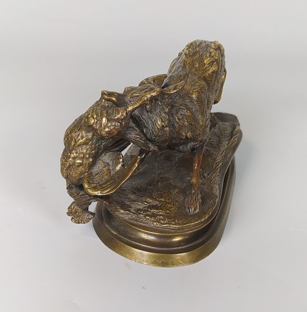 Ferdinand Pautrot | Fox carrying away a rooster with medallic patina ...