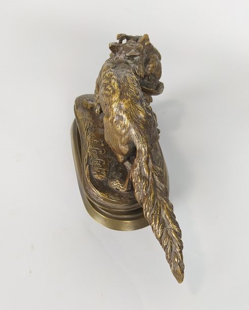 Ferdinand Pautrot | Fox carrying away a rooster with medallic patina ...