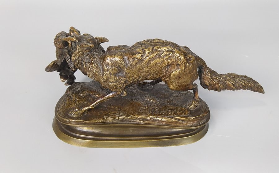 Ferdinand Pautrot | Fox carrying away a rooster with medallic patina ...
