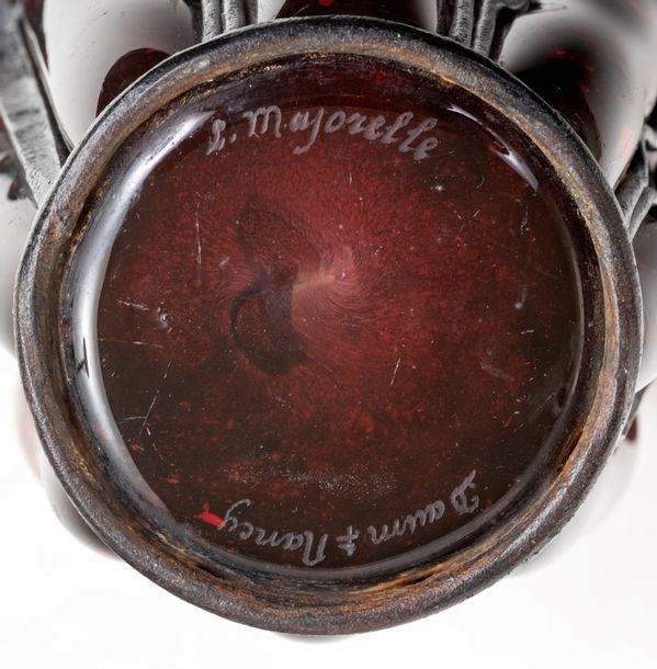 Daum Frères | Orange glass bowl with gold spangles | MutualArt