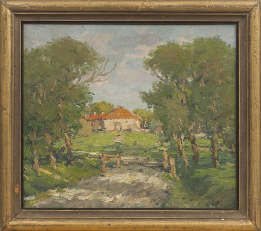 Arvids Egle | Landscape with a red house | MutualArt