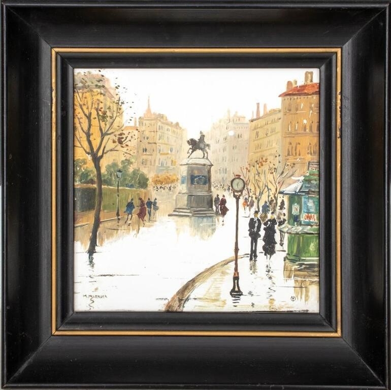 Mario Maresca | Mario Maresca A Street in Paris Oil on Tile | MutualArt