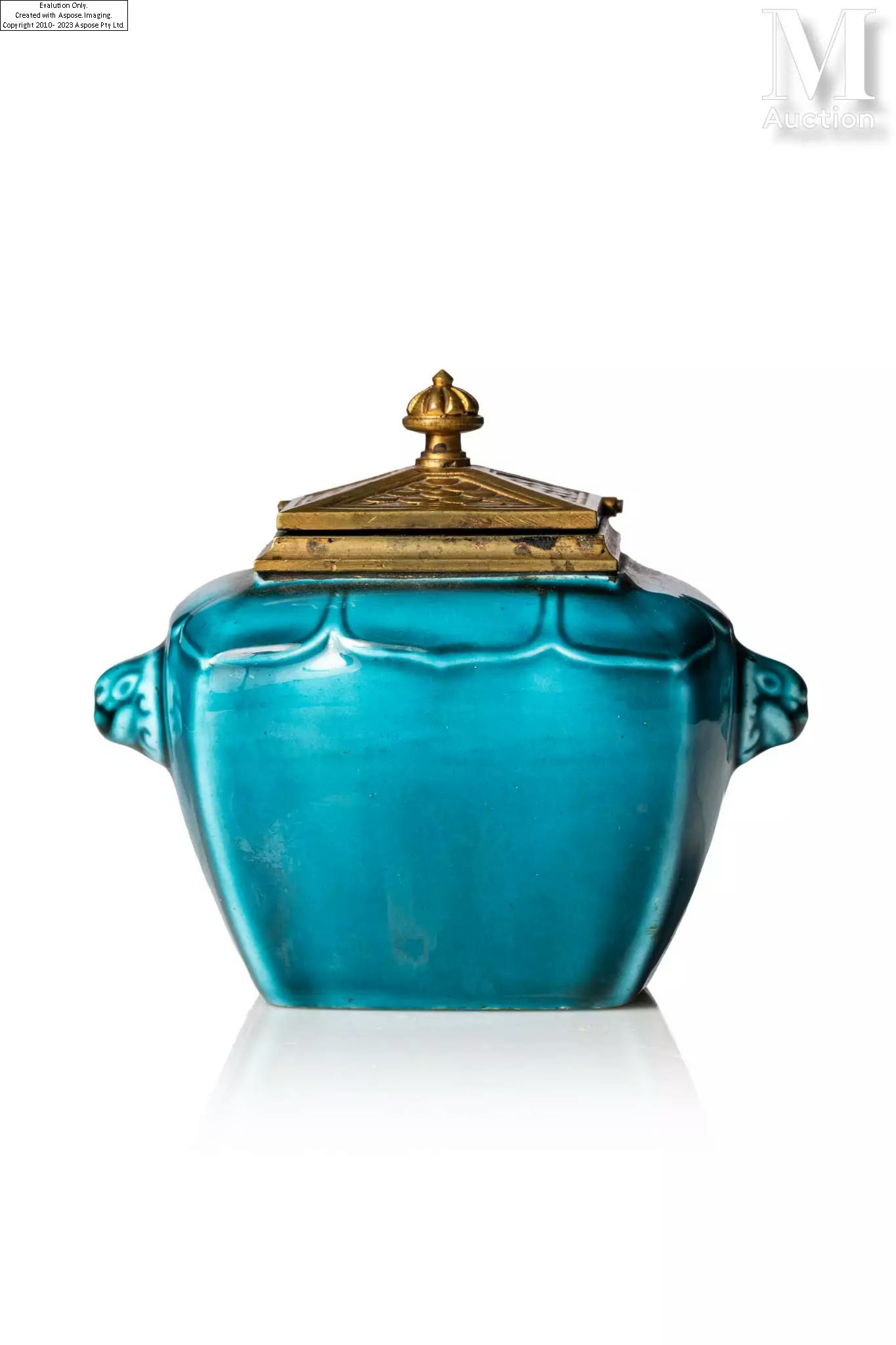 Joseph-Theodore Deck | Encrier quadrangulaire en faïence émaillée bleu ...