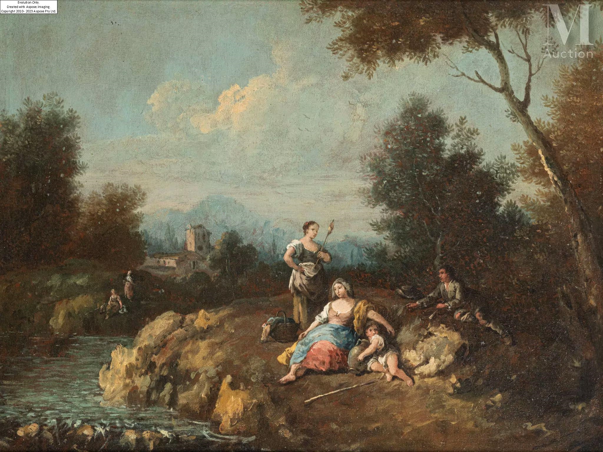 Giuseppe Zais | Paysage champêtre avec paysans (1750) | MutualArt