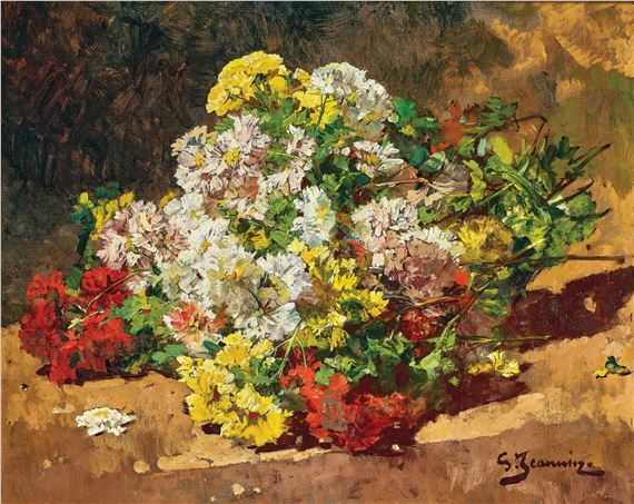 Georges Jeannin | Summer Floral Still Life with Geraniums and Asters | MutualArt