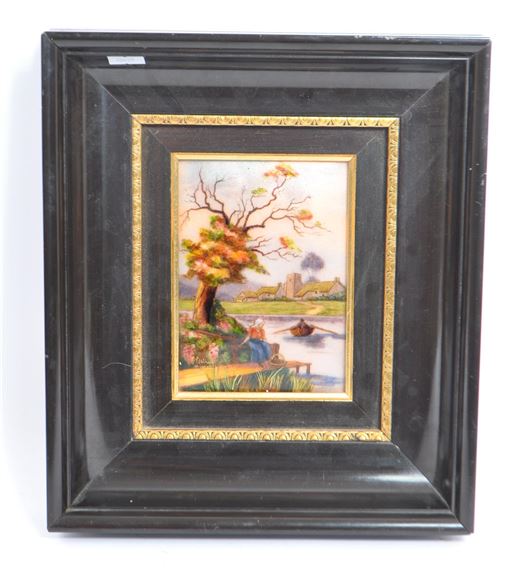 René Restoueix | a village in back ground with lake side figure and ...