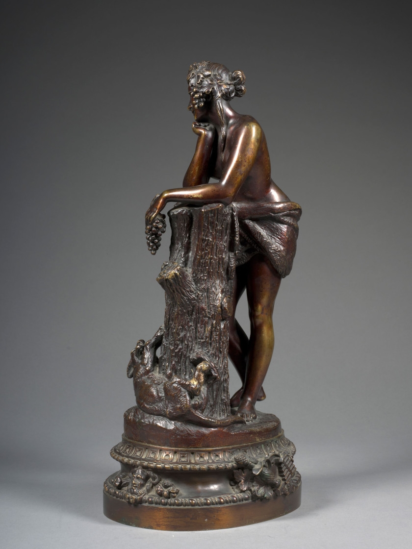 Théodore Gechter | Bacchante appuyée sur un tronc d'arbre, une panthère ...