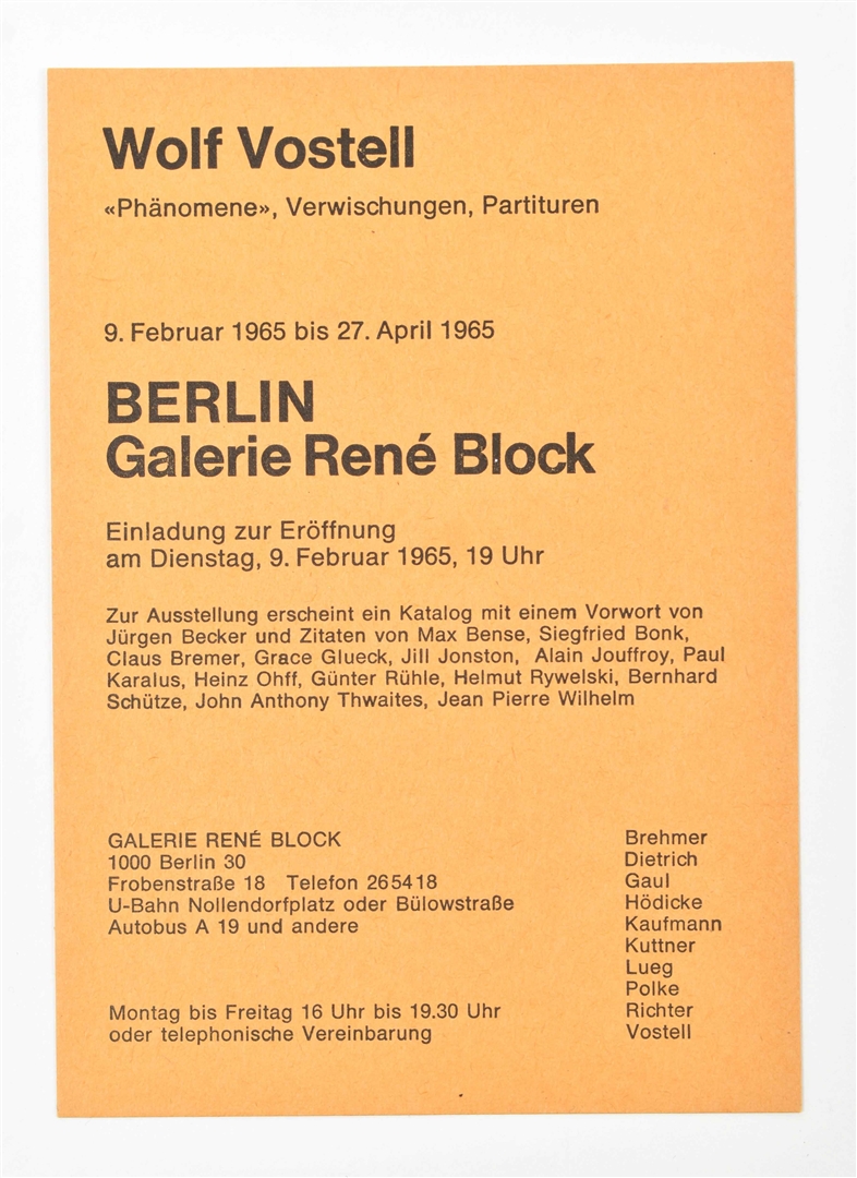 Wolf Vostell | Wolf Vostell, 4 invitation cards from Galerie Rene Block ...