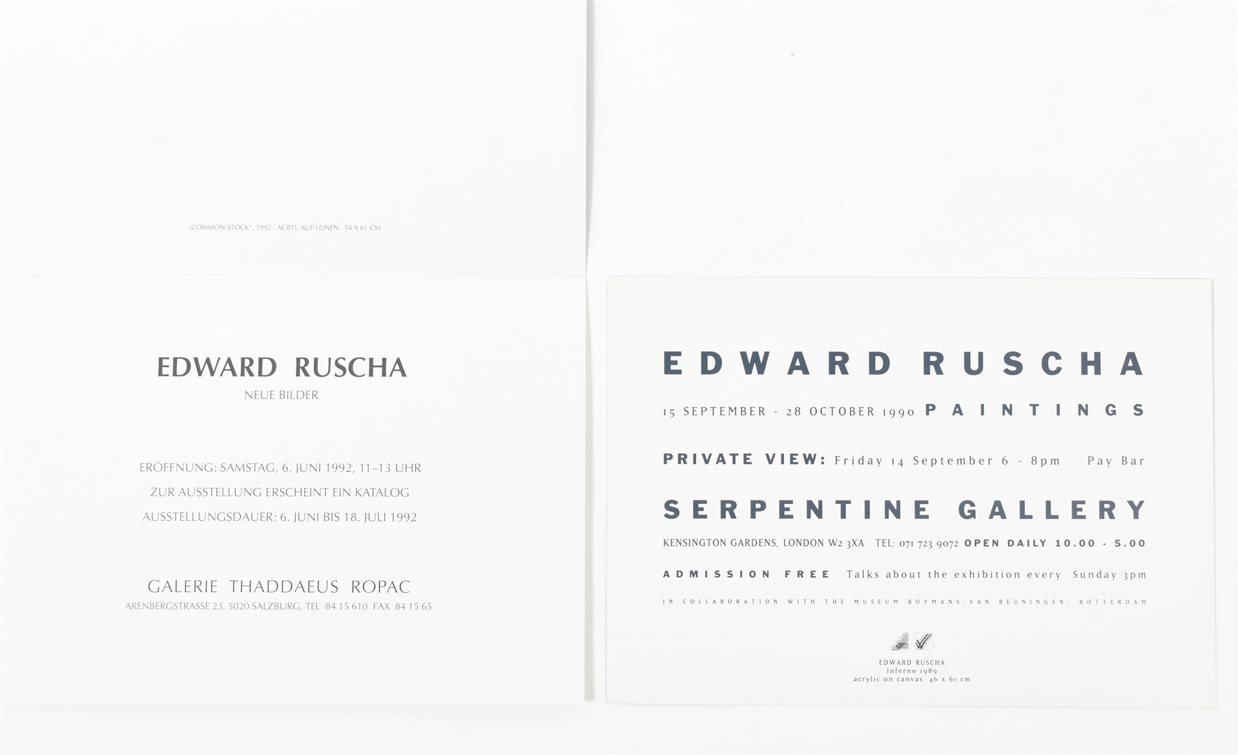 Ed Ruscha | Ed Ruscha, invitation cards 1987-1992 | MutualArt