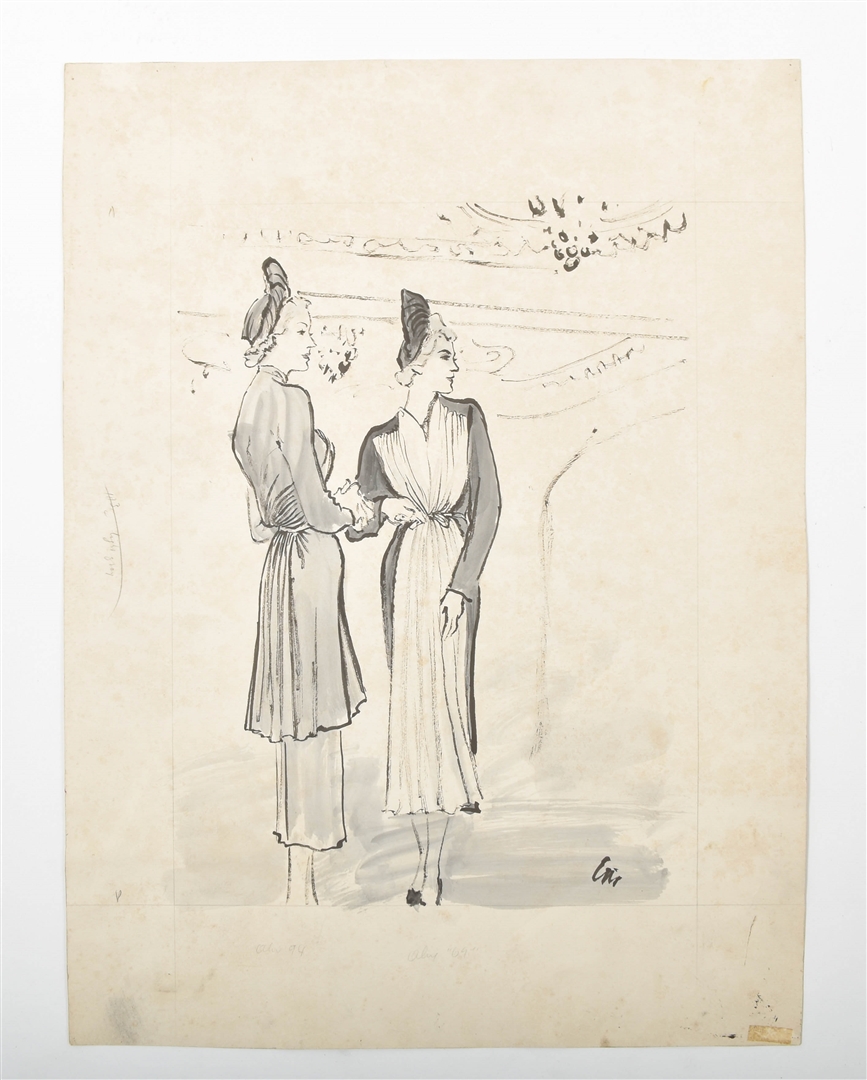 Eric Erickson | Mixed technique on paper of 2 women in b/w and grey ...