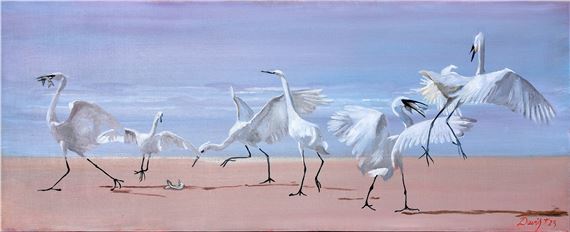 Robert Davis | Little Egrets in a Fishing Frenzy (1944) | MutualArt