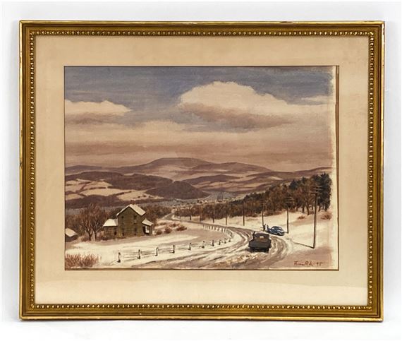 Fermin Rocker | New England scene, view of river valley with car and ...