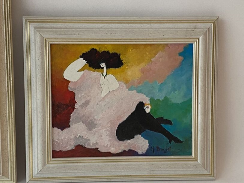 Michel Boulet | Woman in pink dress and black stockings | MutualArt