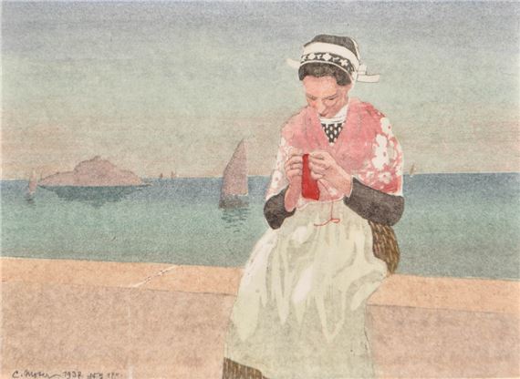 Carl Moser | DONNA BRETONE CHE LAVORA A MAGLIA, 1937 | MutualArt