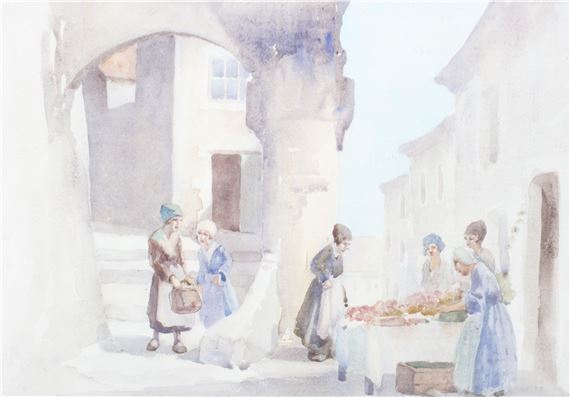 Grainger Smith | A Spanish street scene with figures | MutualArt