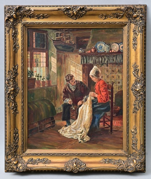 Walter Firle | Dutch interior scene with couple | MutualArt