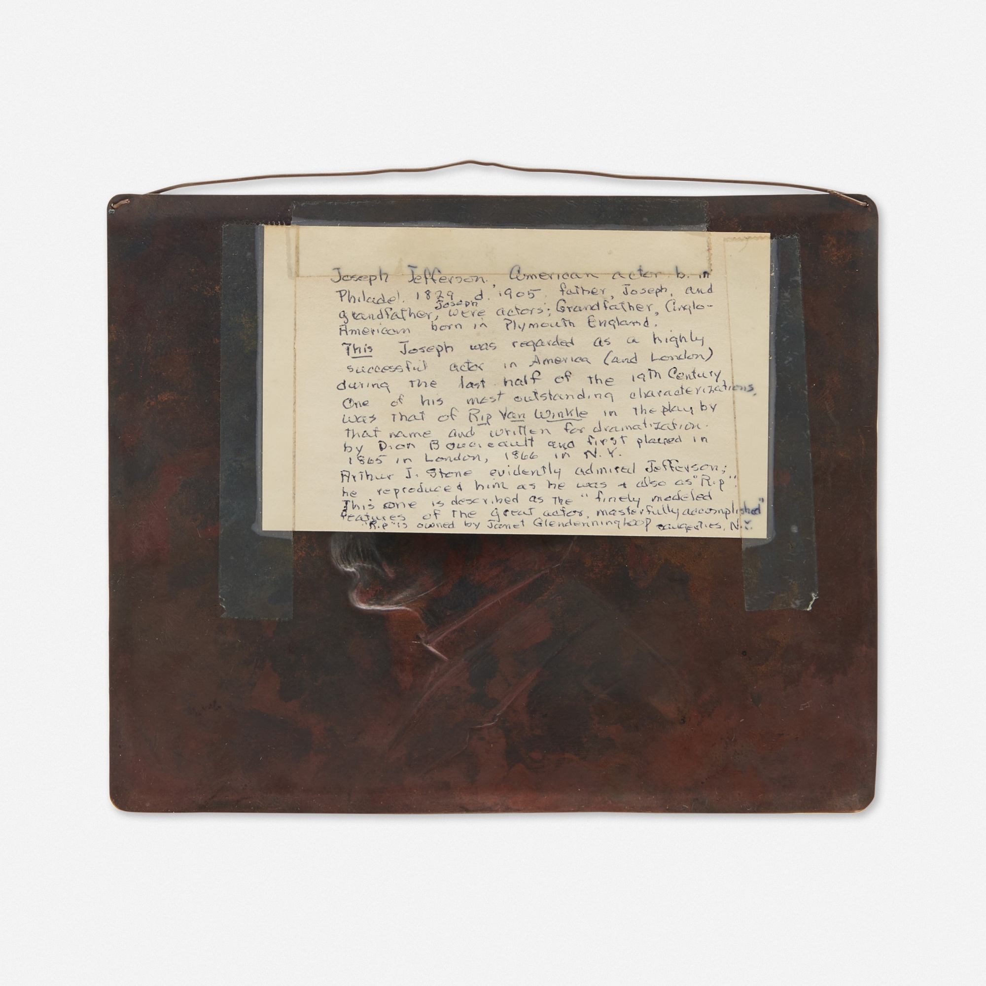 Arthur Stone | Rare portrait plaque of Joseph Jefferson (Circa 1897 ...