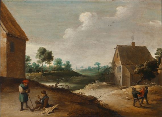David Teniers the Younger | Peasants near farmhouses with a wooded ...