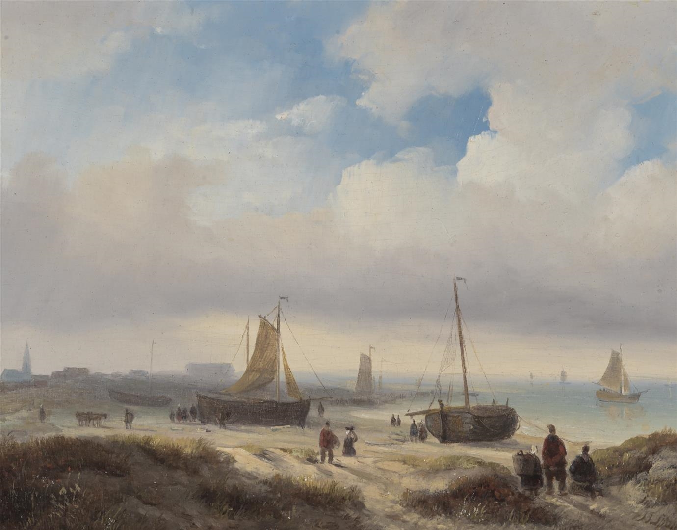 Jan Jacob Spohler | Panoramic view of Scheveningen with Fishermen unloading the Catch, the Oude ...