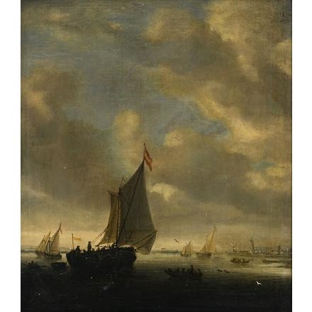 Willem Van Diest | A calm with fishing boats and fishermen in the ...