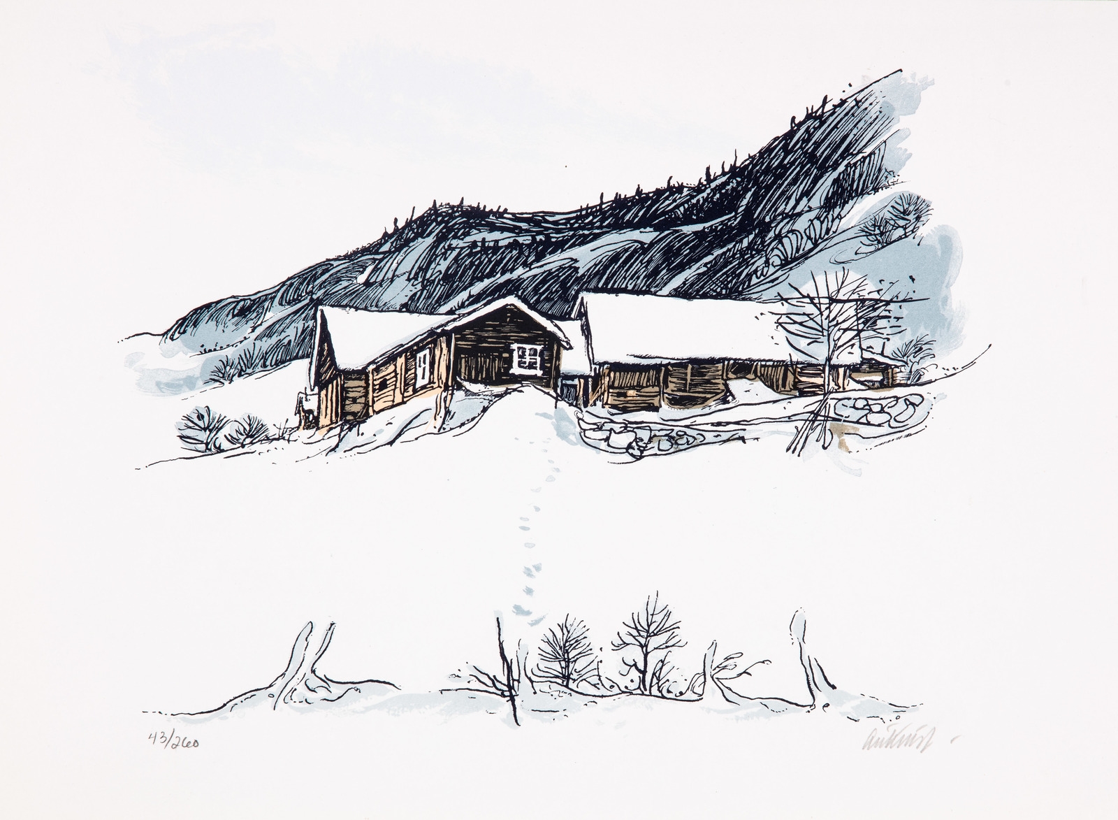 Kjell Aukrust | Fjellgård i vinterlandskap | MutualArt