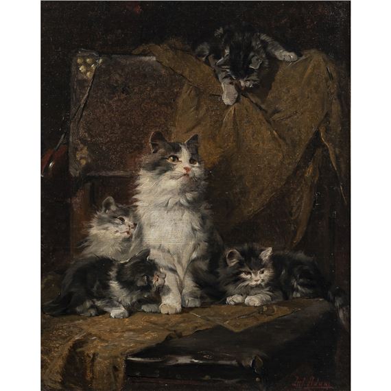 Julius Adam the Younger | Cat with four cubs on a chair (19th Century ...