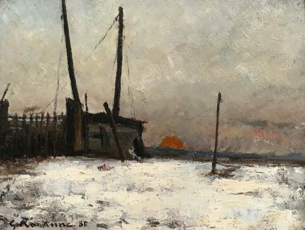 Léon Gustave Ravanne | Paysage de neige au crépuscule (1880) | MutualArt