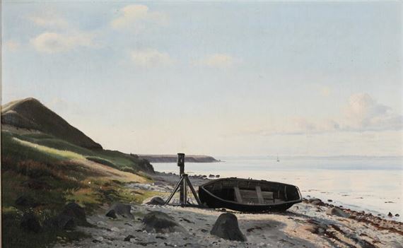 Harald Frederik Foss | Coastal scenery with a dinghy on the shore (1882 ...