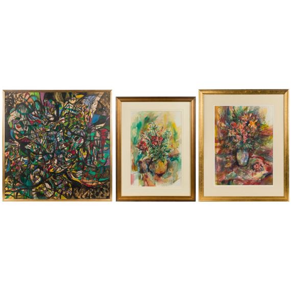 Harold Zisla | A colorful abstract composition; a floral still life ...